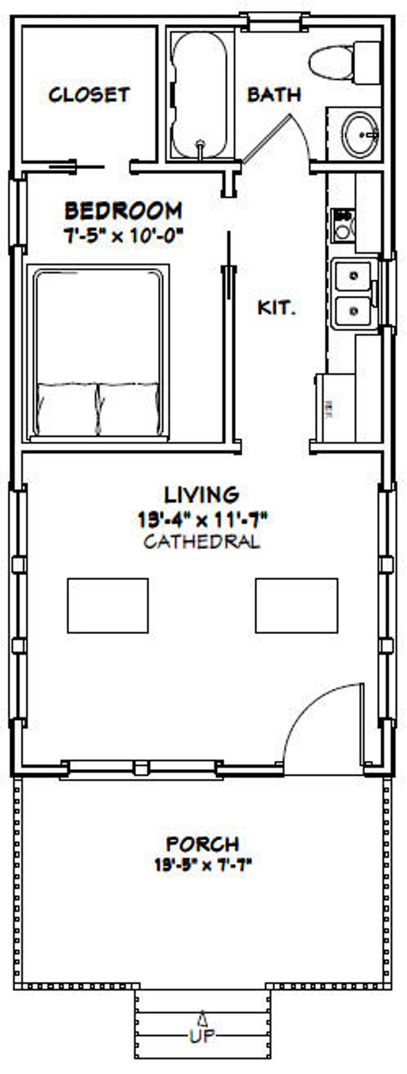14x28 House -- 1-bedroom 1-bath -- 391 Sq Ft -- PDF Floor Plan ...