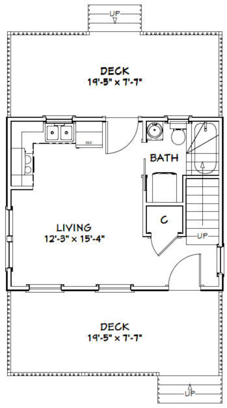 20x16 House 2-bedroom 1-bath 630 Sq Ft PDF Floor Plan Instant Download ...