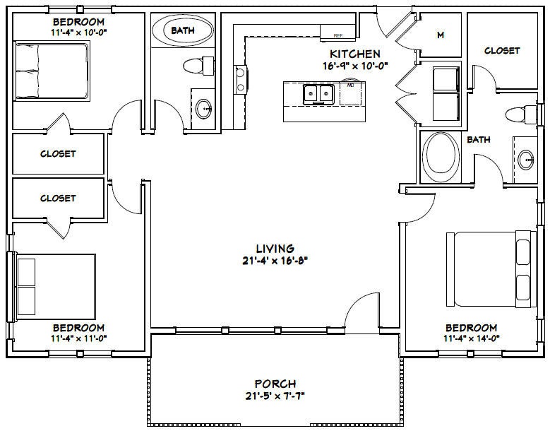 46x30 House -- 3-bedroom 2-bath -- 1,338 Sq Ft -- PDF Floor Plan ...