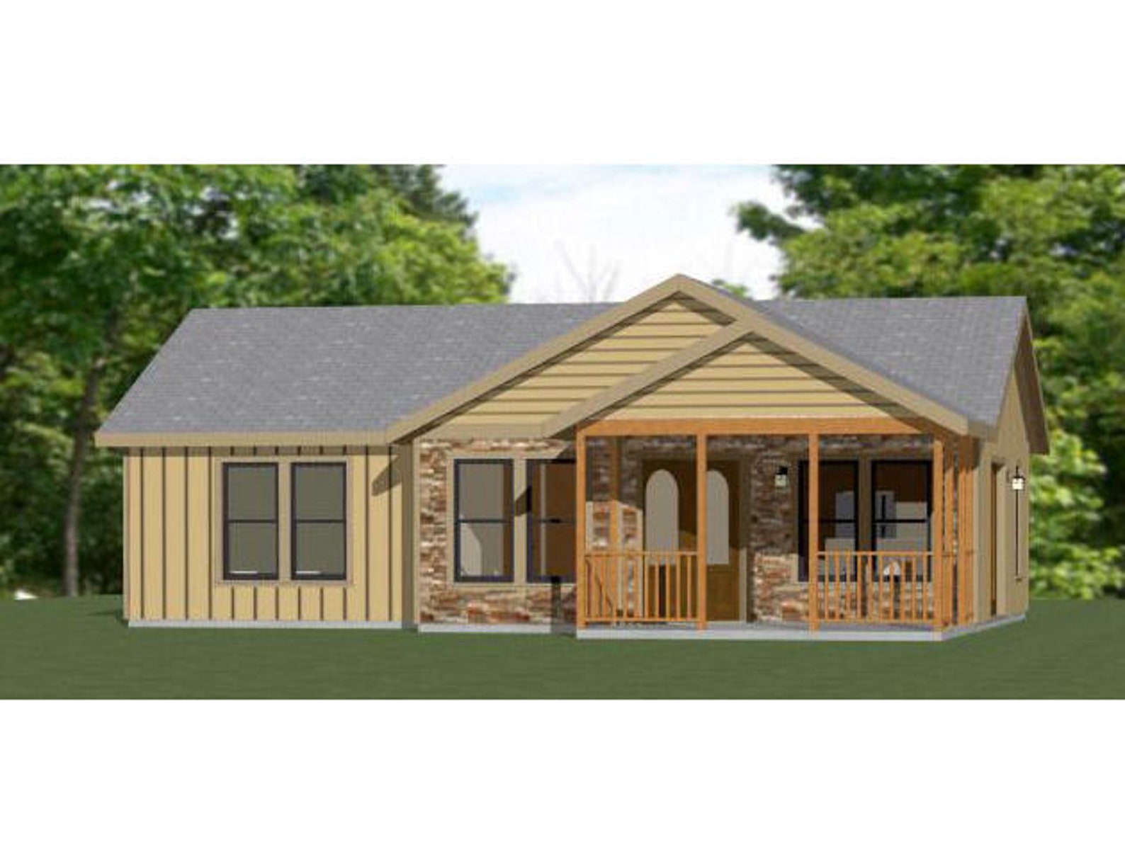 36x26 House -- 2-bedroom 1-bath -- 820 Sq Ft -- PDF Floor Plan ...