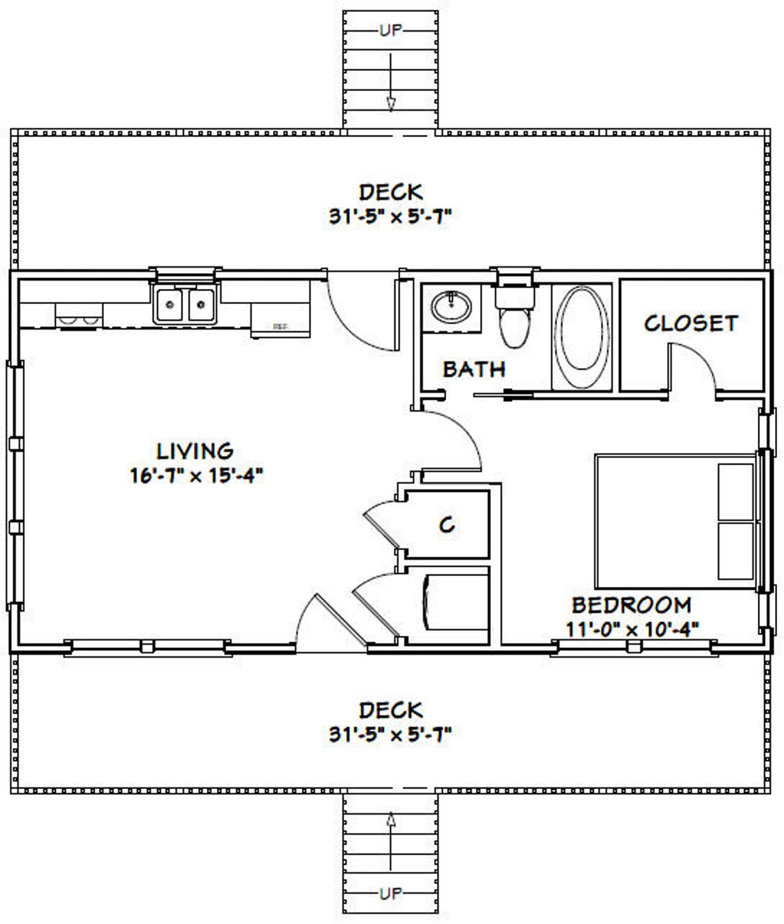 32x16 House 1-bedroom 1-bath 512 Sq Ft PDF Floor Plan Instant Download ...