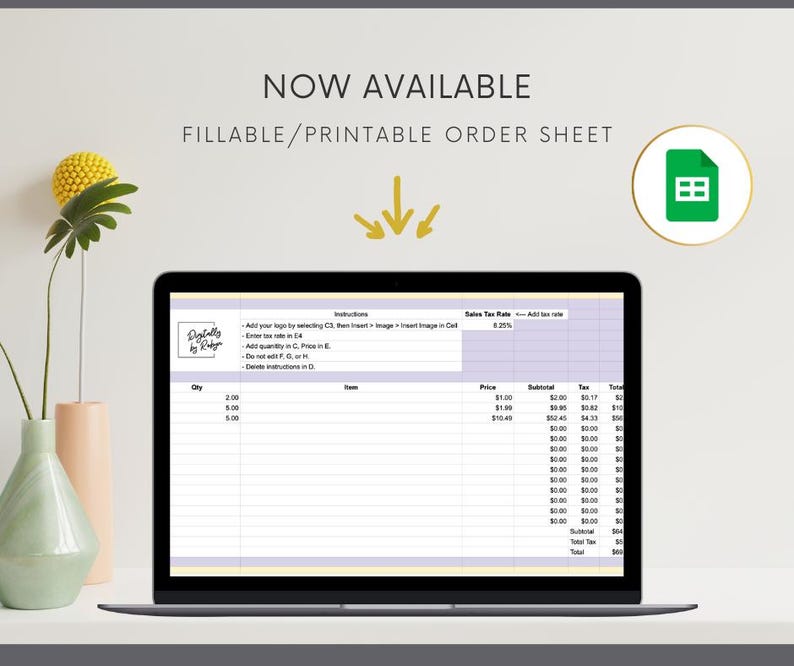 Fillable Printable Order Sheet Google Sheets Template Order Form - Etsy