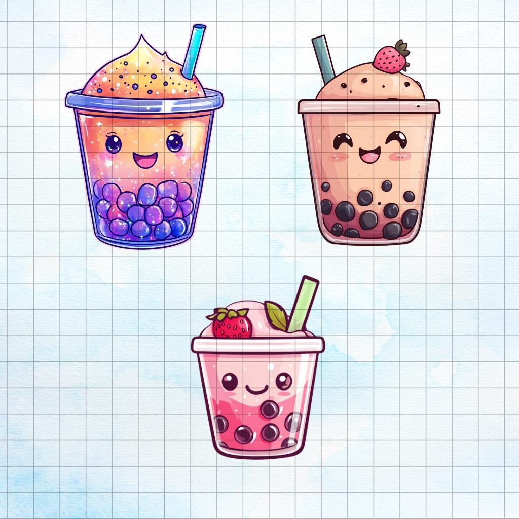 Boba Tea Clip Art Kawaii Digital Stickers Cute Bubble Tea Planner ...