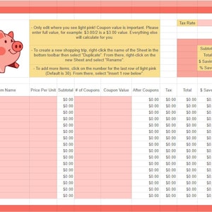 Coupon Savings Calculator Spreadsheet Google Sheets Excel Budget ...