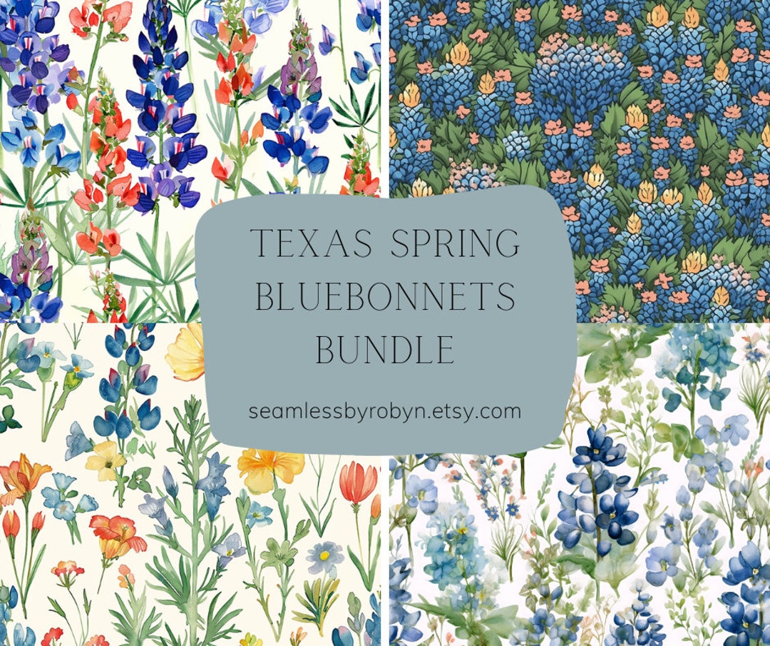 Texas Spring Bluebonnets Floral Seamless Patterns Sublimation Bundle ...
