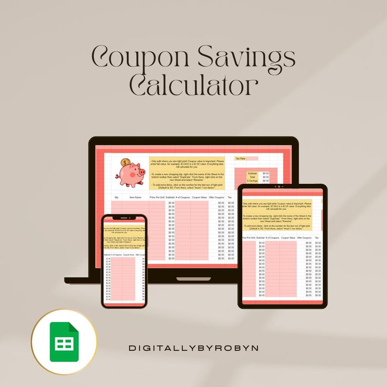 Coupon Savings Calculator Spreadsheet Google Sheets Excel Budget ...