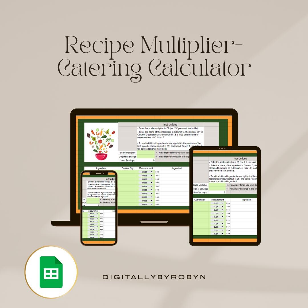 Recipe Multiplier Cooking Baking Catering Life Hack Google Sheets ...