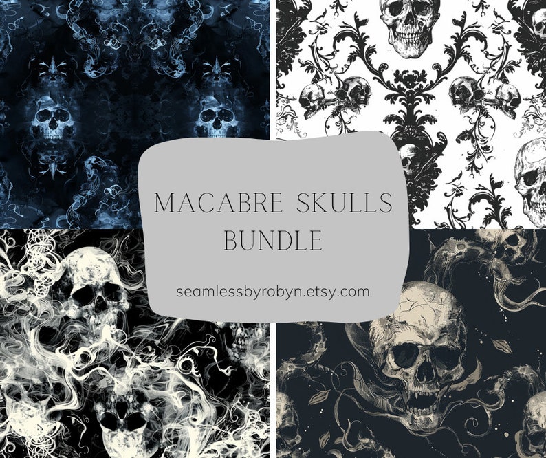 Gothic Dark Skulls and Imagery Seamless Patterns Bundle Macabre Haunting Digital Paper ...