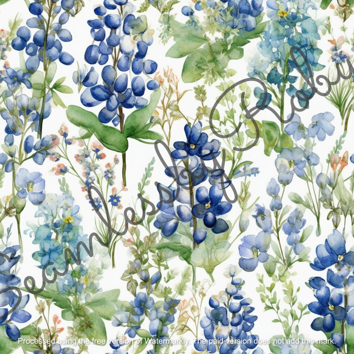 Enchanting Texas Bluebonnets Watercolor Floral Sublimation Seamless ...