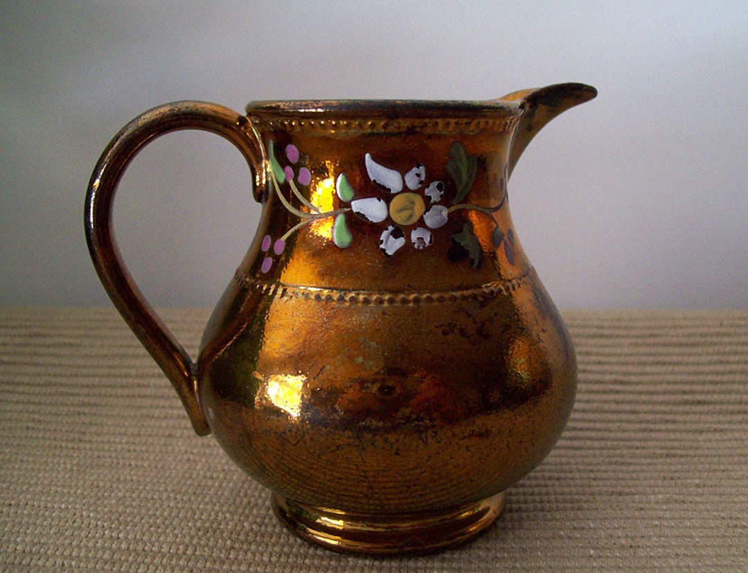 Antique Copper Lustreware Copper Luster Pitcher Bulbous Creamer Very ...