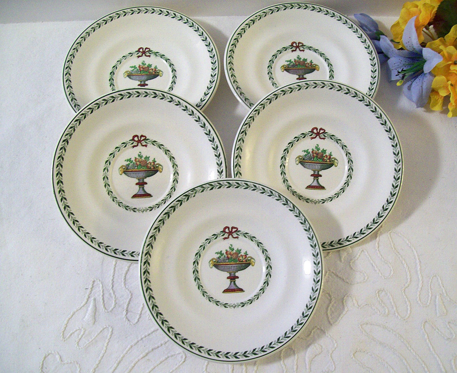 Copeland Late Spode – CHAPLET – GREEN Trim – Five Saucers – Two Cups ...