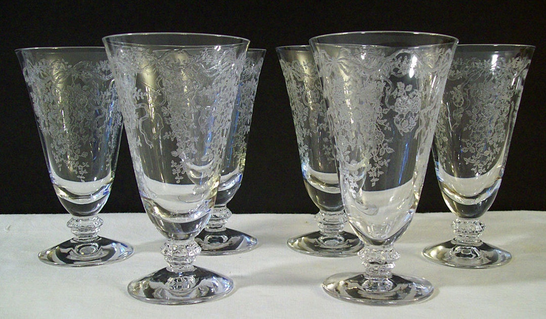 FOSTORIA ROMANCE - Elegant Etched Juice or Cocktail – Set of Six ...