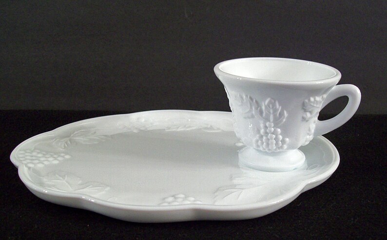 Colony Milk Glass Snack Sets – HARVEST GRAPE – 7 Cup and Plate Sets ...