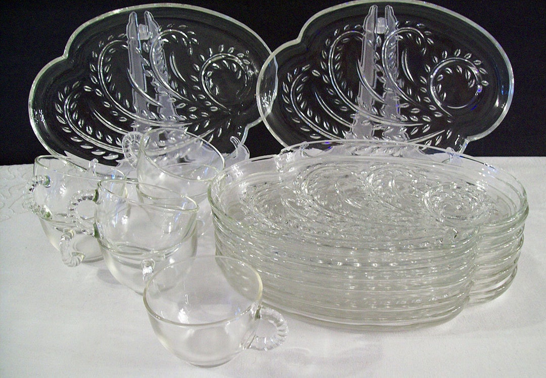 FEDERAL GLASS Snack Sets – Homestead Pattern – 6 Cup & Plate Sets ...
