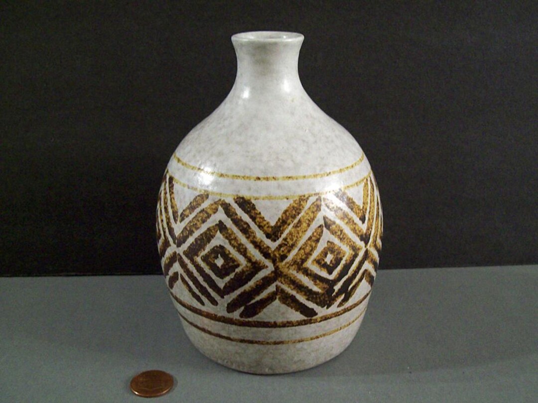 POTTERY CRAFT Vase – Geometric Design – Hand Decorated – Vintage 1970’s ...