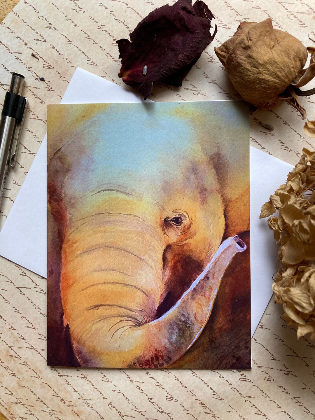 Elephant Note Cards With Envelopes, Watercolor Print Cards, Blank ...