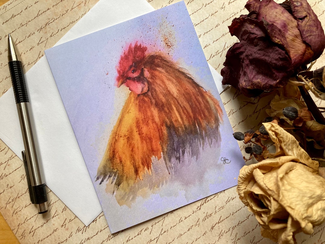 Red Hen Note Cards, Watercolor Print Barnyard Animal Cards With ...
