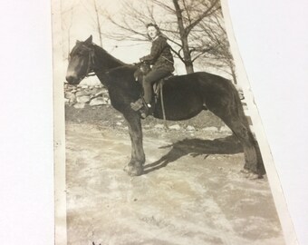 vintage photograph print Cowgirl w Her Gun Riding her Horse