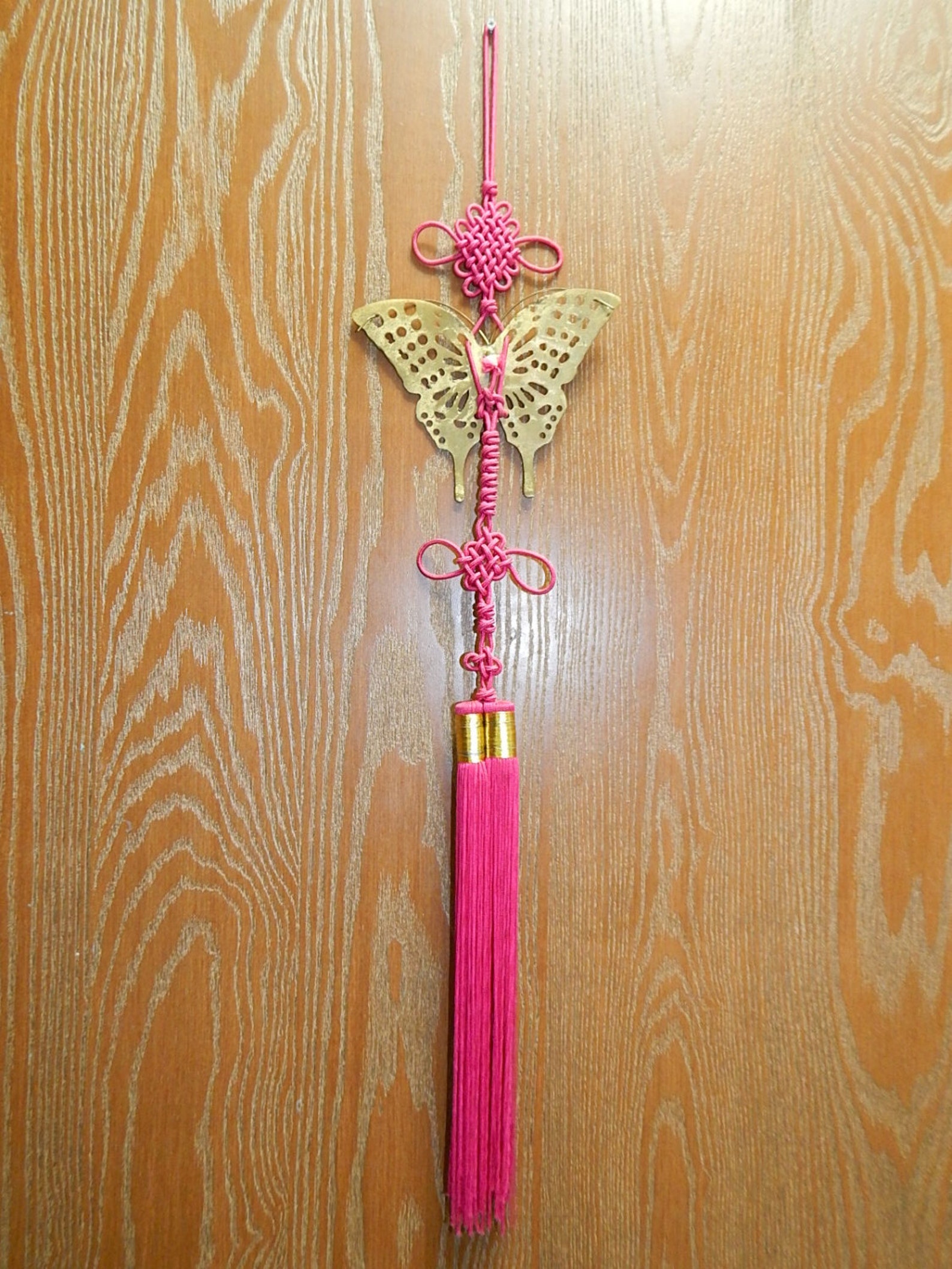 24 Brass Butterfly Fuschia Macrame Asian Wall Decoration | Etsy