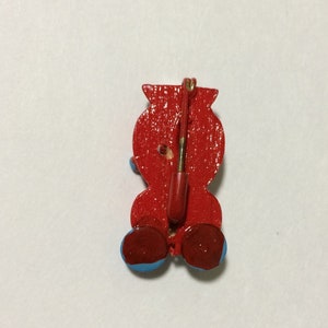 1 Red Bear Painted Carved Wood Safety Pin Back Vintage Handmade ...