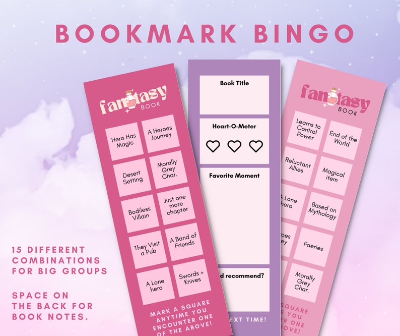 Fantasy Bookmark Bingo for Adults 15 Different Bingo Boards - Etsy