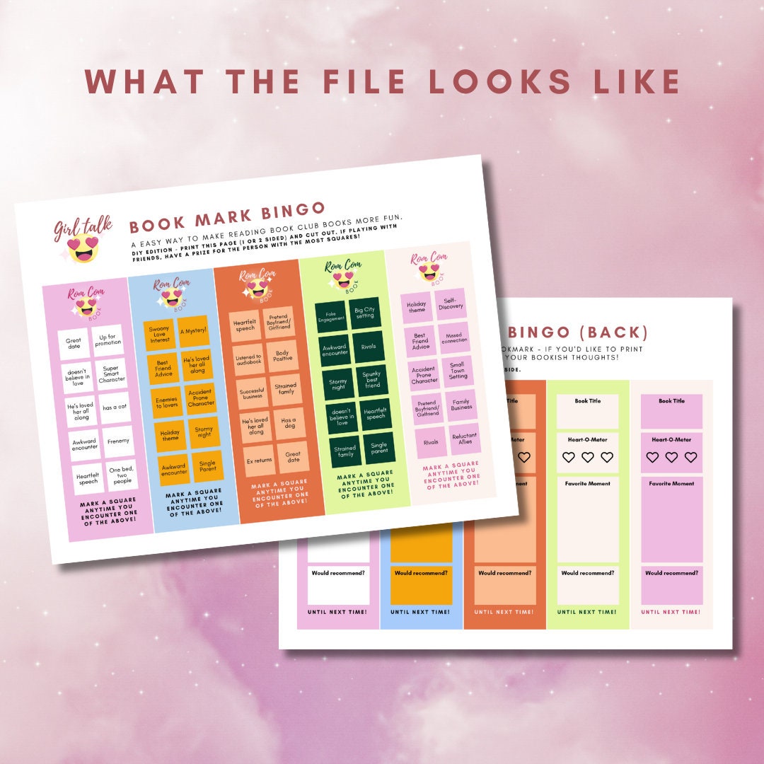 Rom Com/chick Lit Bookmark Bingo for Adults 15 Different Bingo Boards ...