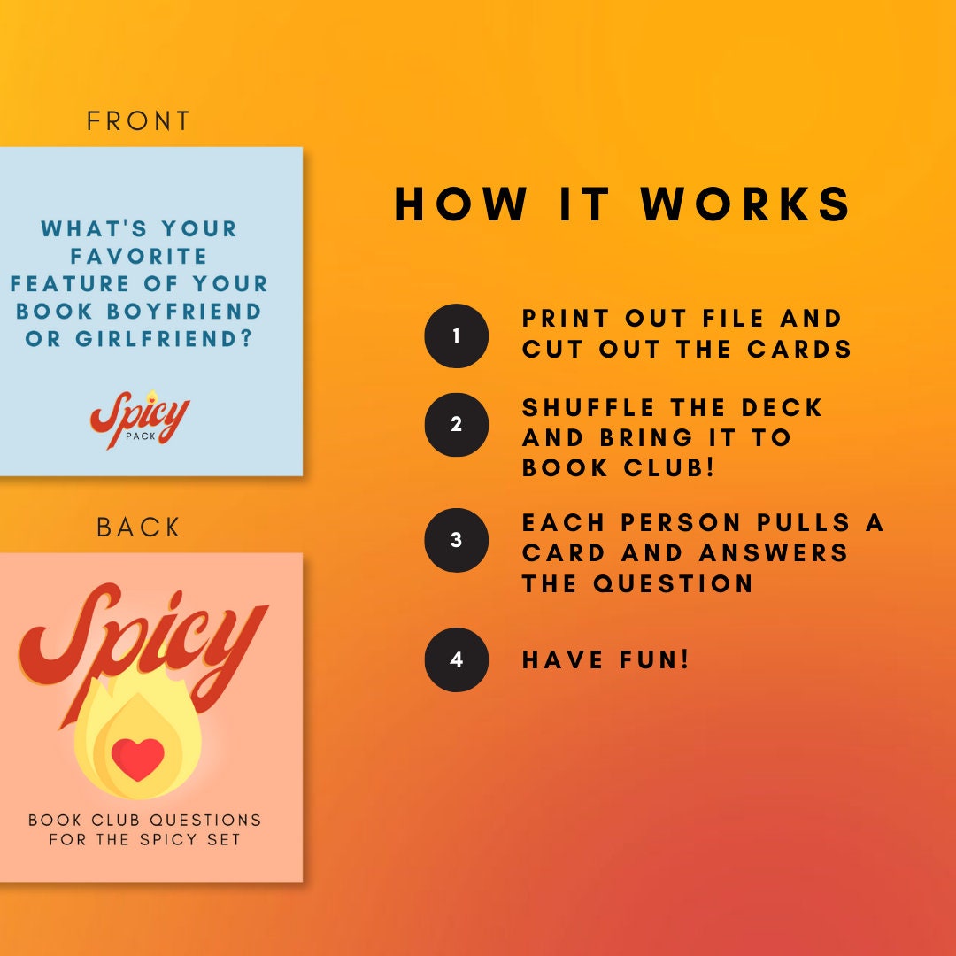 SPICY Book Club Question Deck Game for Adults (over 50 Questions ...