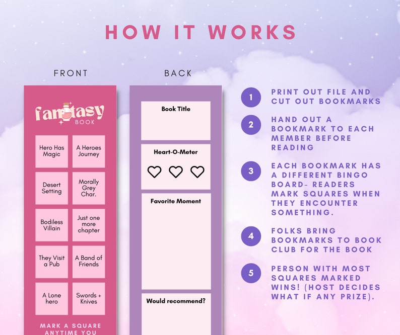 Fantasy Bookmark Bingo for Adults 15 Different Bingo Boards - Etsy
