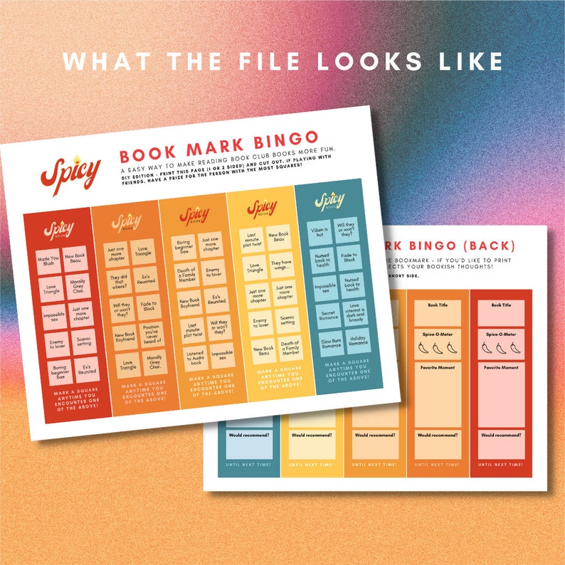 Spicy/romance Bookmark Bingo for Adults (15 Different Bingo Boards ...