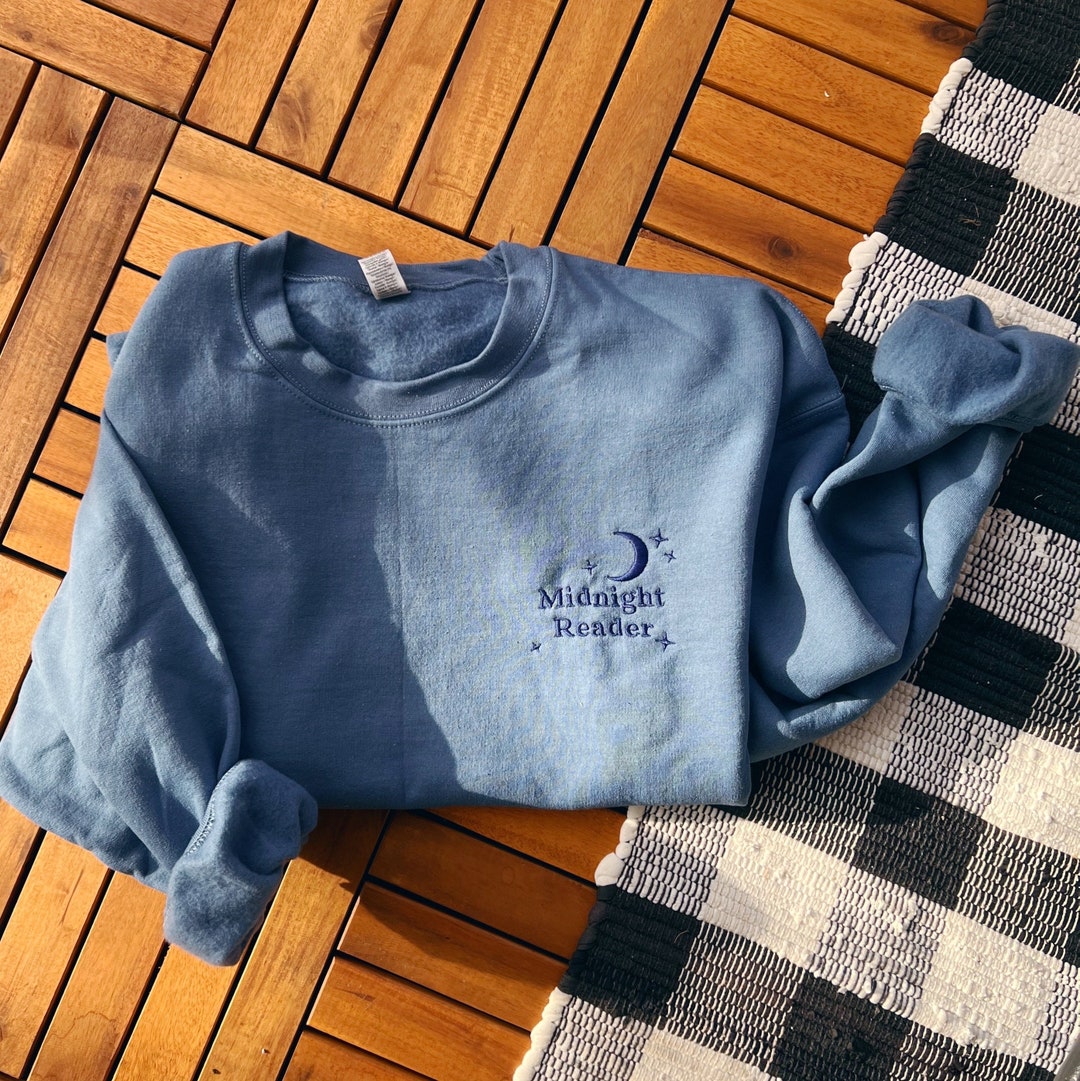 Midnight Reader Embroidered Crewneck - Etsy