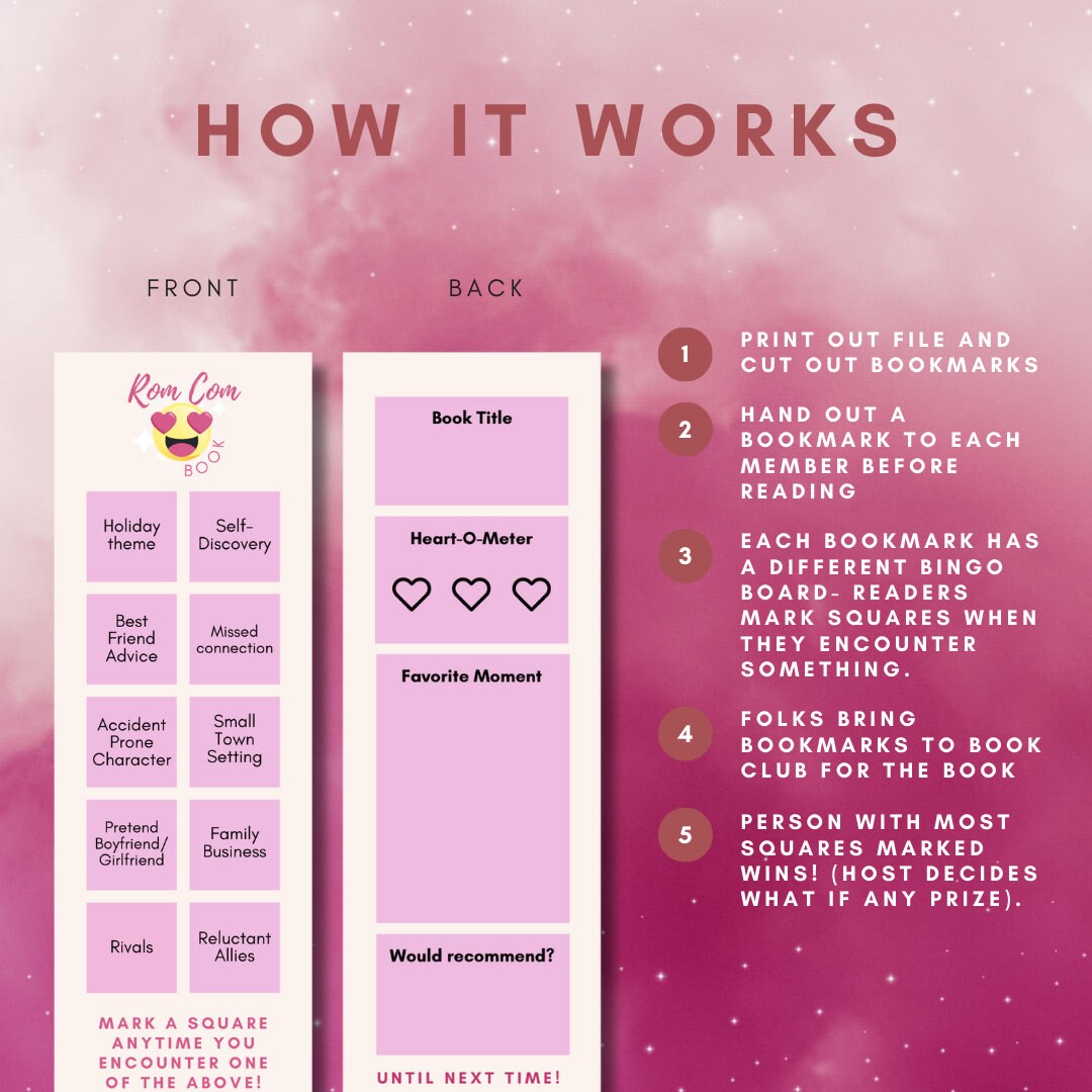 Rom Com/chick Lit Bookmark Bingo for Adults 15 Different Bingo Boards ...