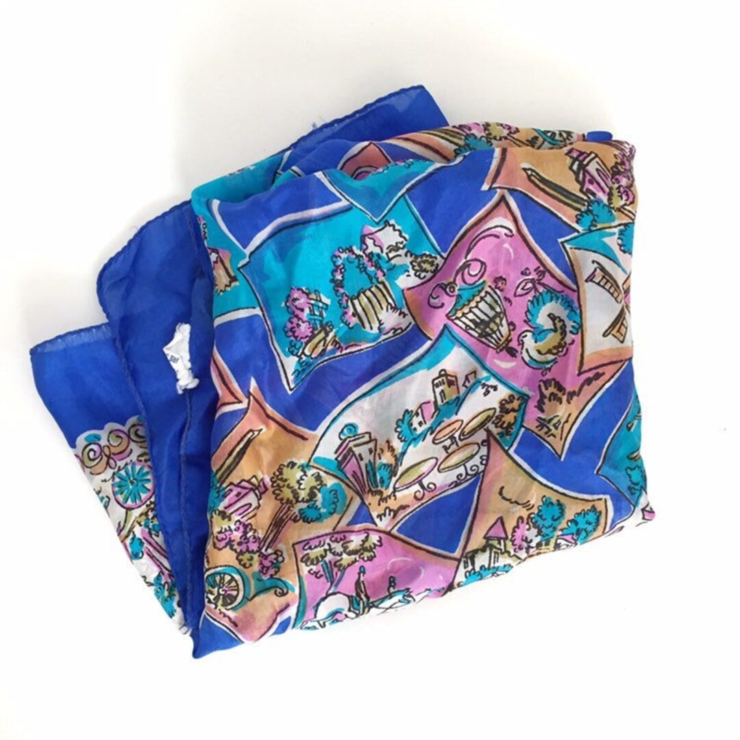 40s Novelty Scenic Print Silk Scarf • 1940s Vintage Scarf - Etsy