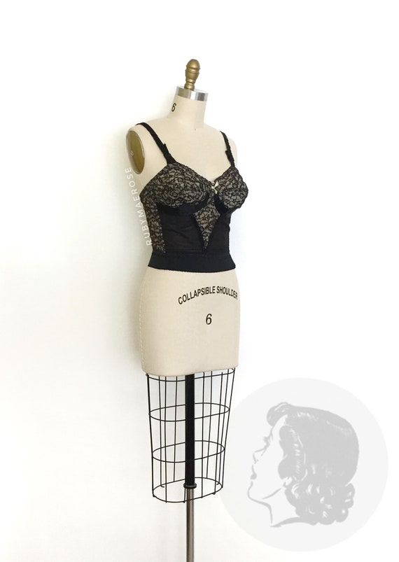 50s Lace Longline Bullet Bra • 1950s Vintage Bra • 36c Gem