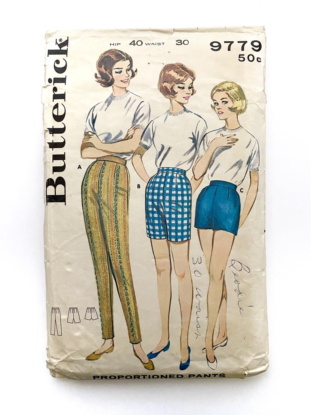 50s Butterick Cigarette Pants Shorts Sewing Pattern 1950s Vintage ...