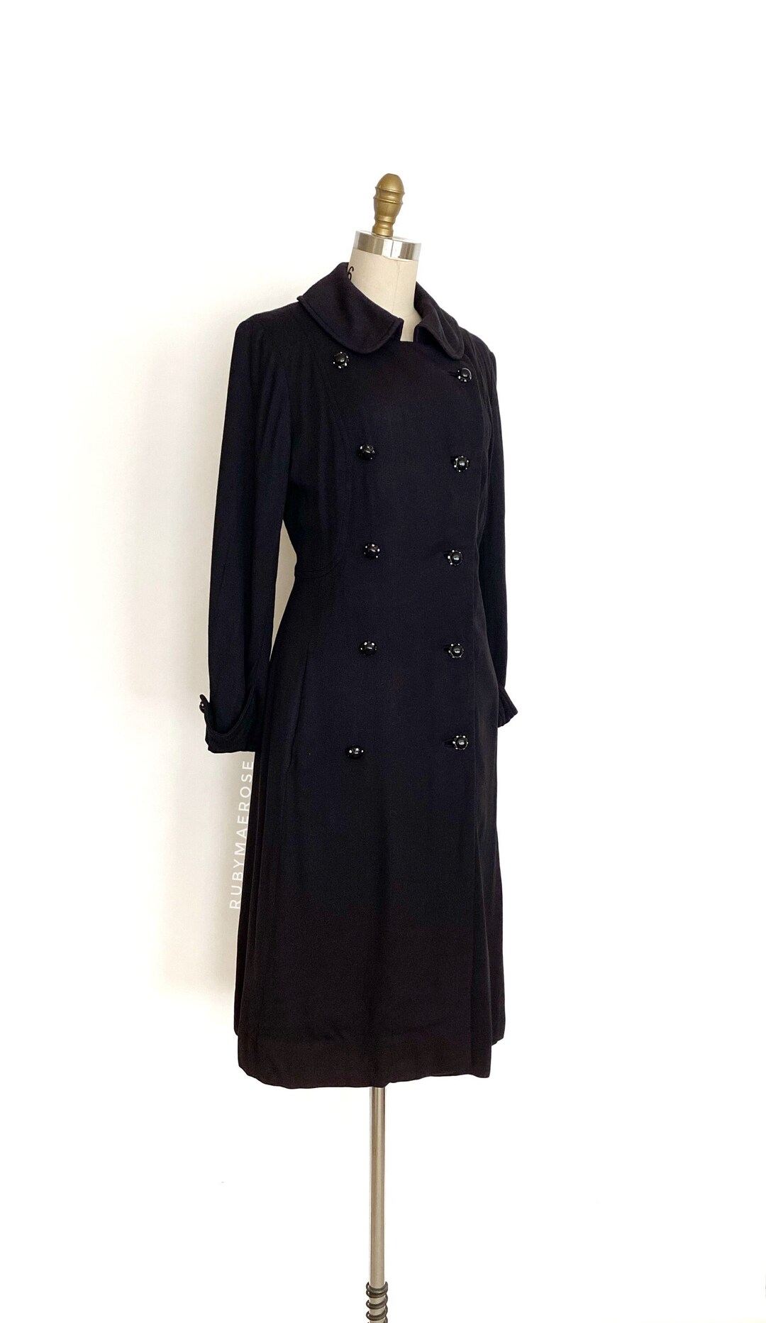 60s Solid Black Double Button Coat 1960s Vintage Coat Medium Large - Etsy