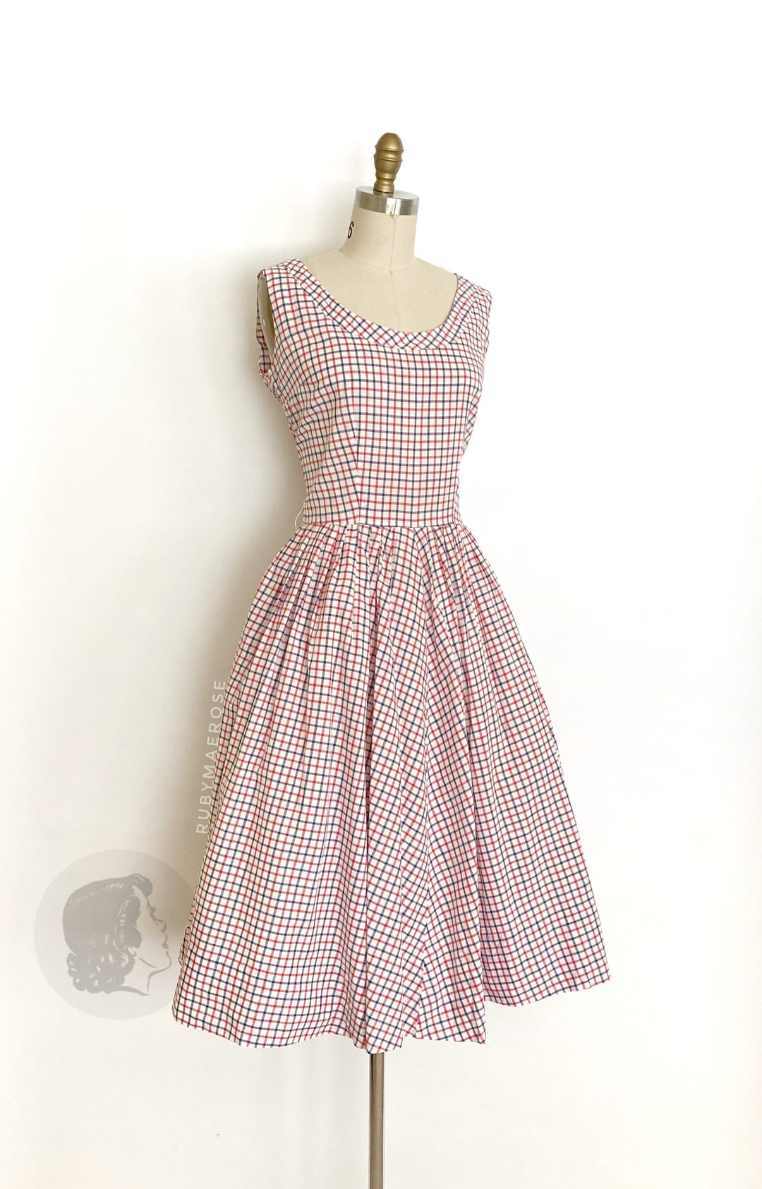 50s Grid Print Cotton Day Dress 1950s Vintage Dress Medium - Etsy