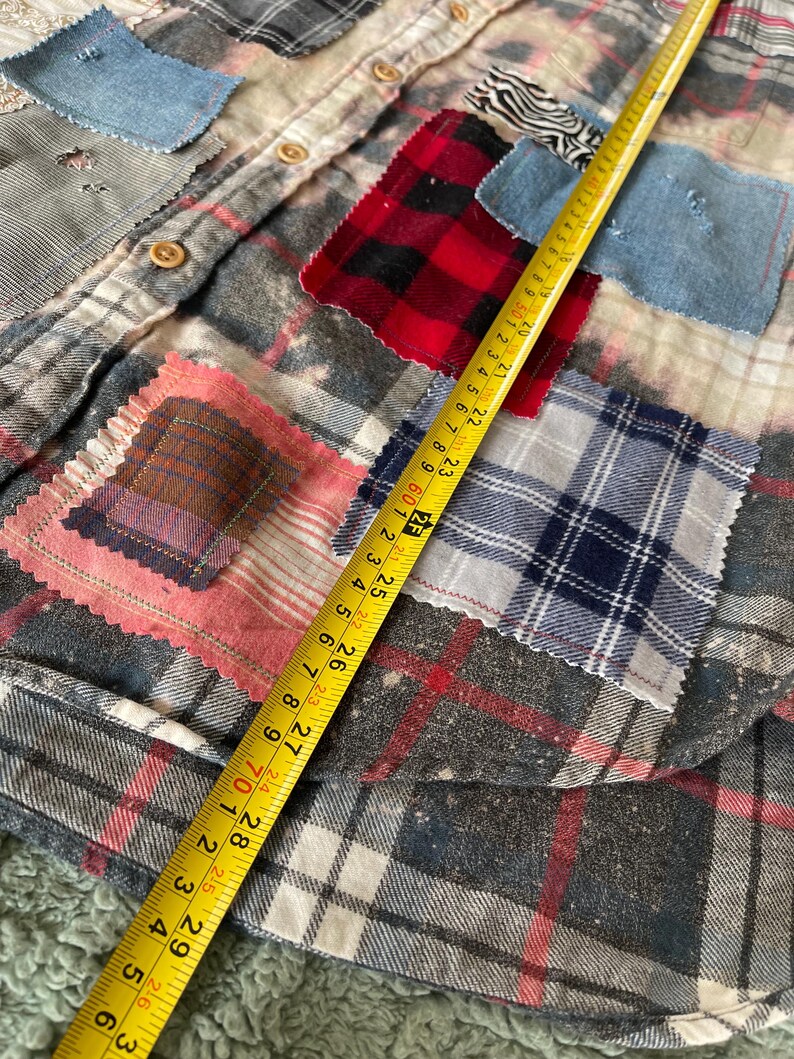 Bleach Upcycled Flannel - M Slim - Denim Vintage Fabric Patches - Long ...