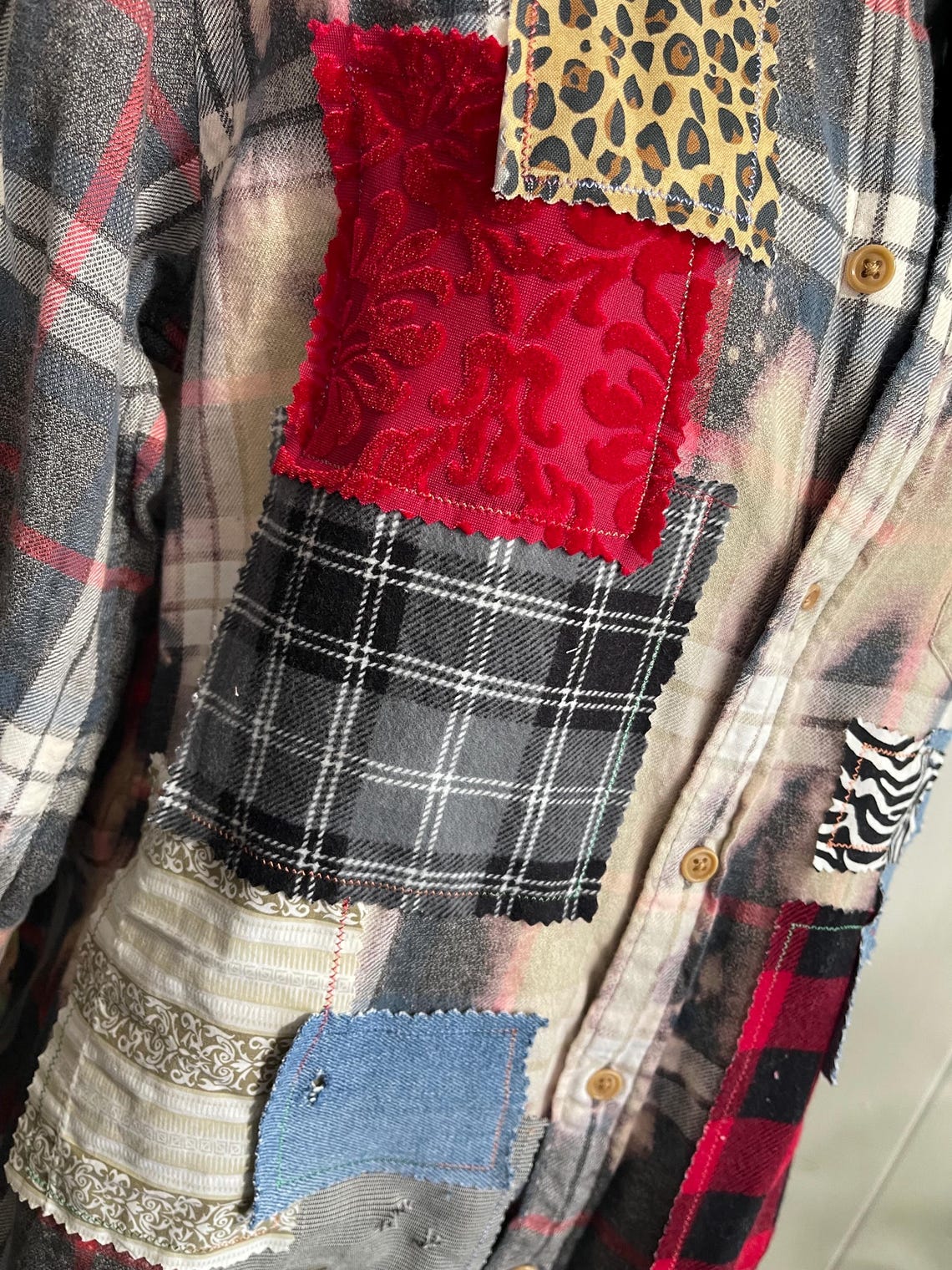 Bleach Upcycled Flannel - M Slim - Denim Vintage Fabric Patches - Long ...