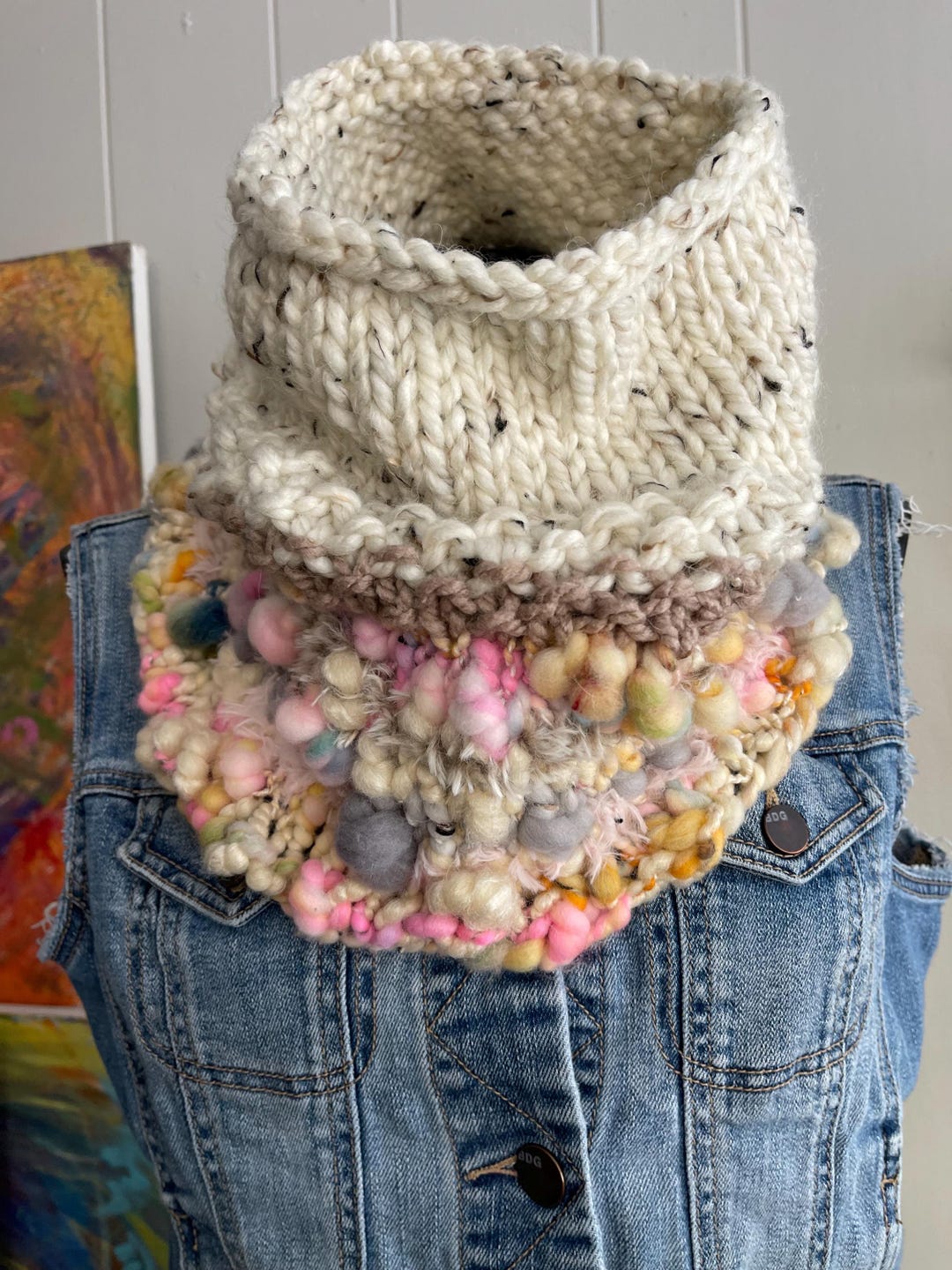 Wintery Blush Cowl Handspun Art Yarn Neck Warmer Awesome Texture - Etsy