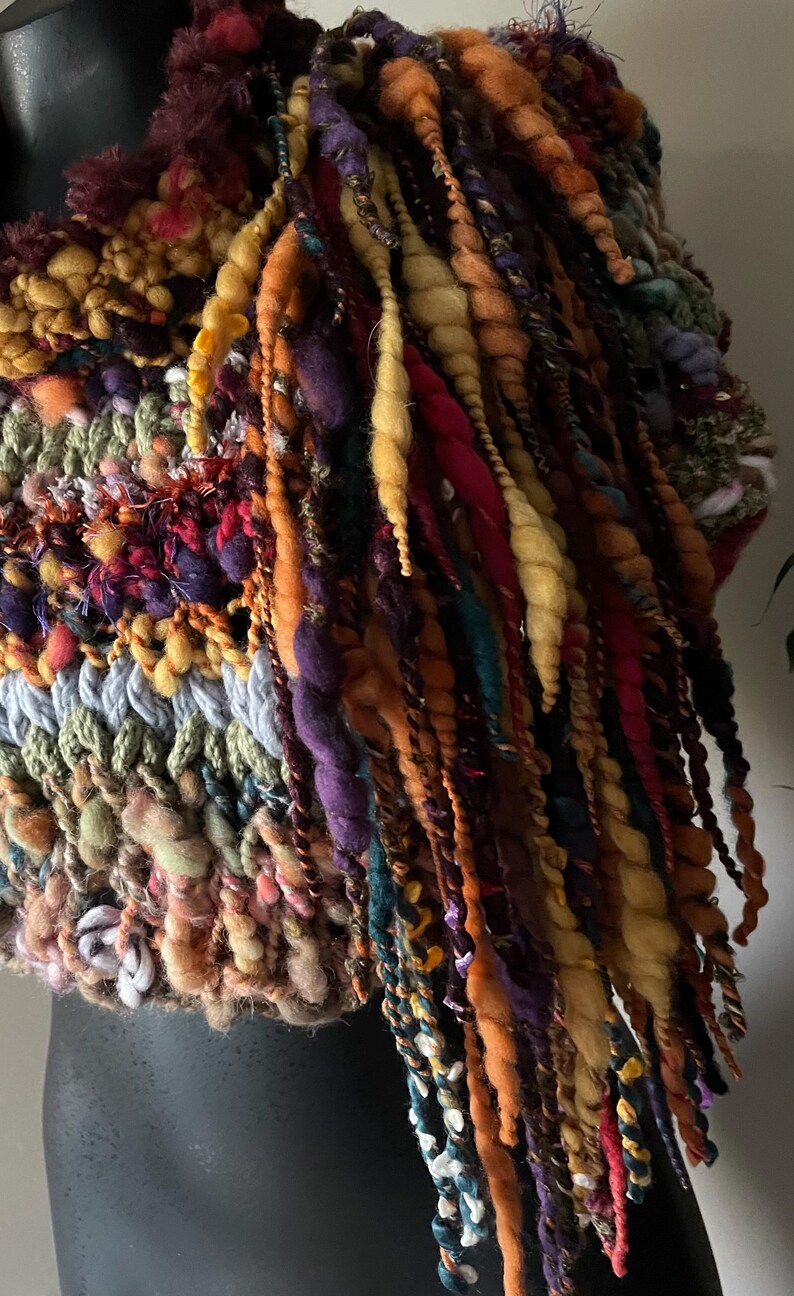 Fringed Caplet Handspun Art Yarn Shoulder Warmer Awesome Texture - Etsy