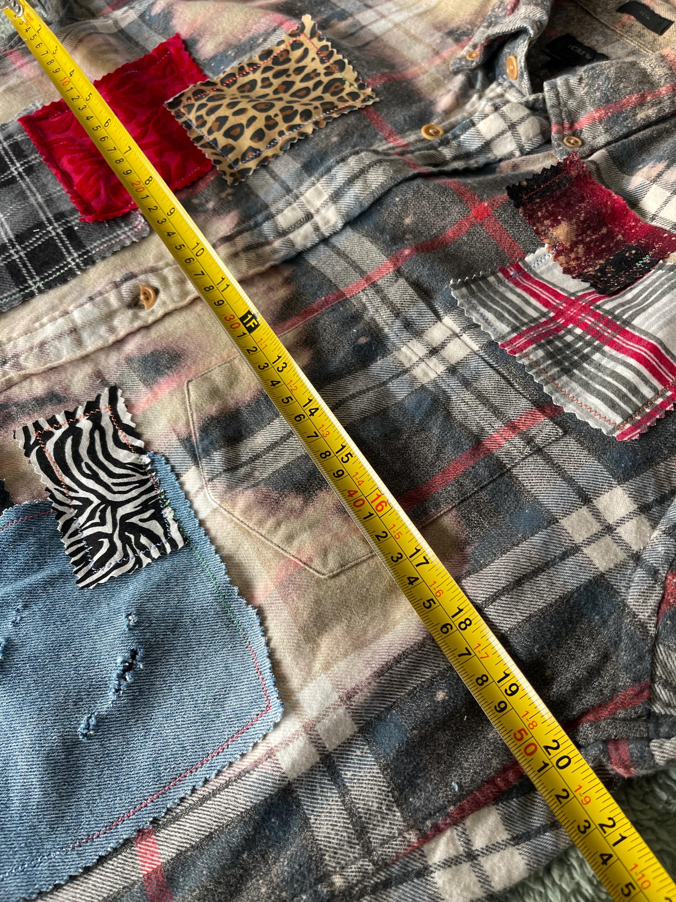 Bleach Upcycled Flannel - M Slim - Denim Vintage Fabric Patches - Long ...