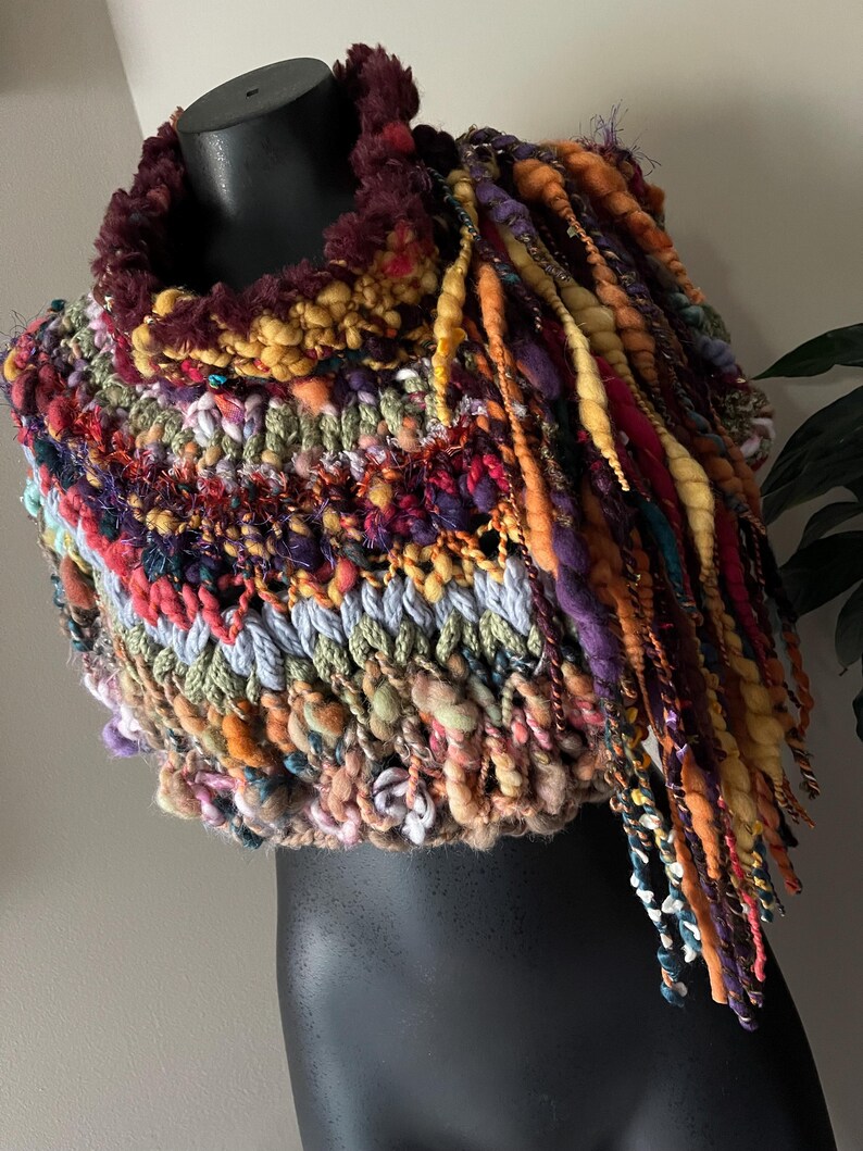 Fringed Caplet Handspun Art Yarn Shoulder Warmer Awesome Texture - Etsy