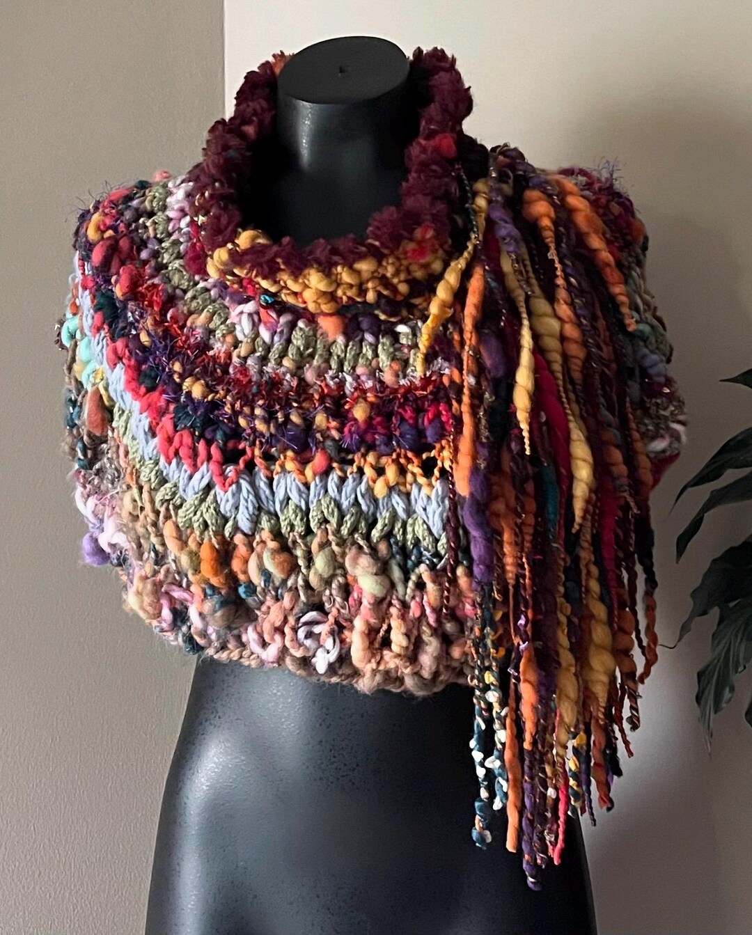 Fringed Caplet Handspun Art Yarn Shoulder Warmer Awesome Texture - Etsy