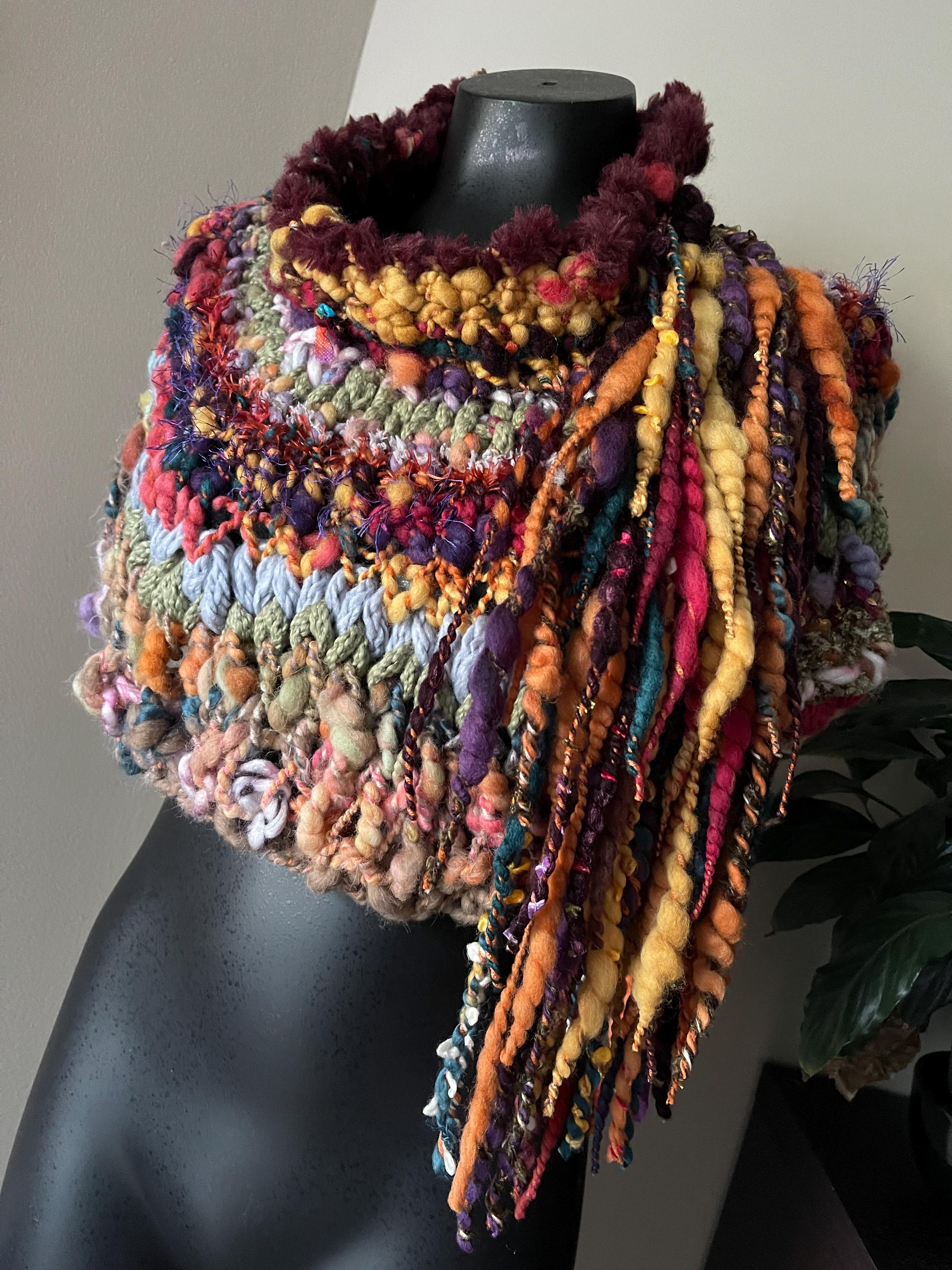 Fringed Caplet Handspun Art Yarn Shoulder Warmer Awesome Texture - Etsy