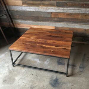 Square Coffee Table / Rustic Reclaimed Wood and Steel Box Frame Table ...