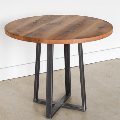 Round Industrial Dining Table / Reclaimed Wood Steel Pub - Etsy