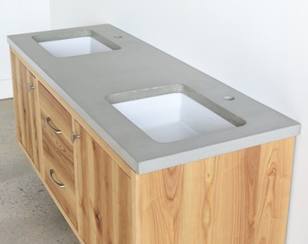 Bathroom Concrete Floating Vanity Top Rectangle Undermount Sink ...