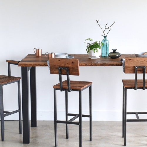 Solid Wood Bar Table / Counter Height Pub Table / Steel Frame - Etsy