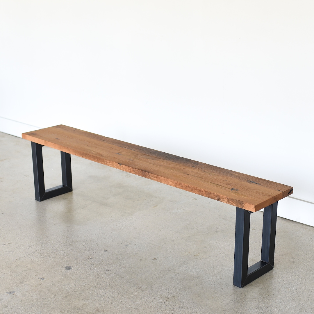 Reclaimed Wood Plank Bench / 2"x 2" Rectangle Steel Legs - Etsy