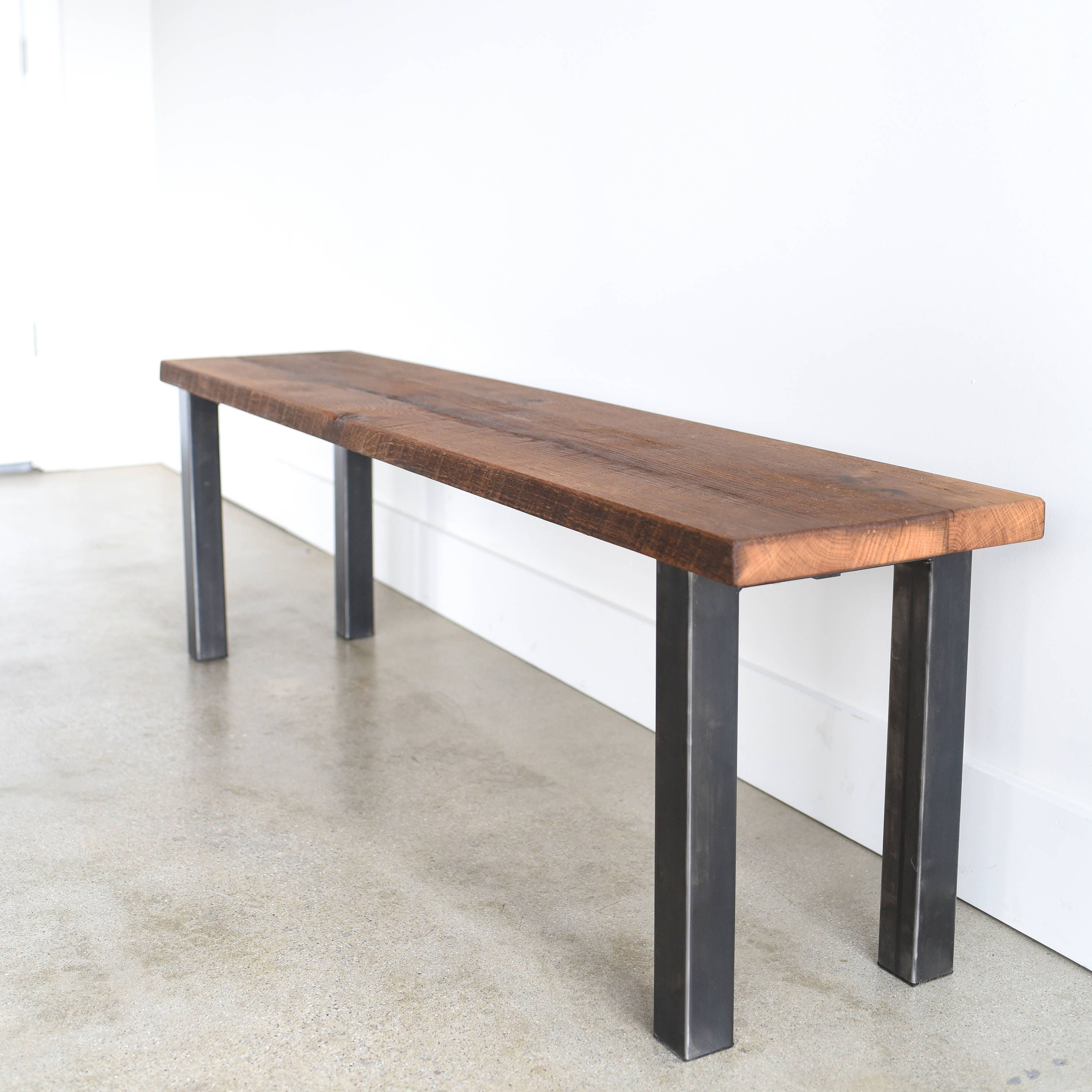 Industrial Reclaimed Wood Bench / Post Steel Legs | Etsy